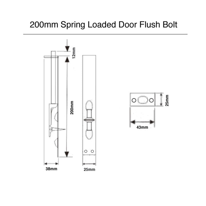 200mm Spring loaded Door Flush Bolt - Matt Black Finish – The Tapware ...